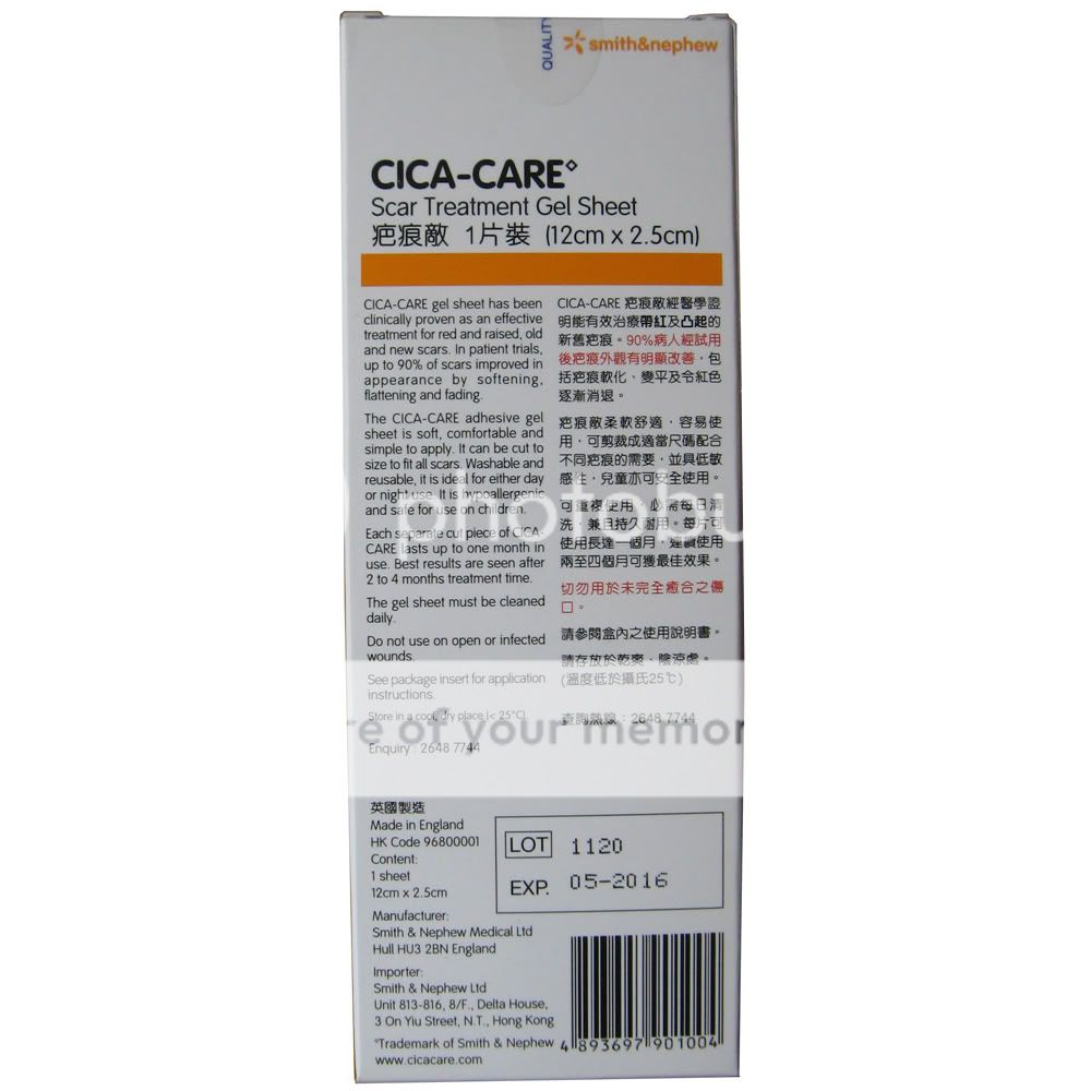 Cica-Care Scar Treatment Silicone Gel Sheet 12x2.5cm Wound Reducer Self ...