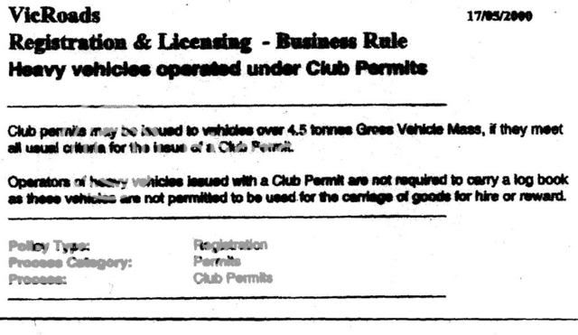 VIC ROADS - HEAVY VEHICLES UNDER CLUB PERMITS - Forum - Historic ...